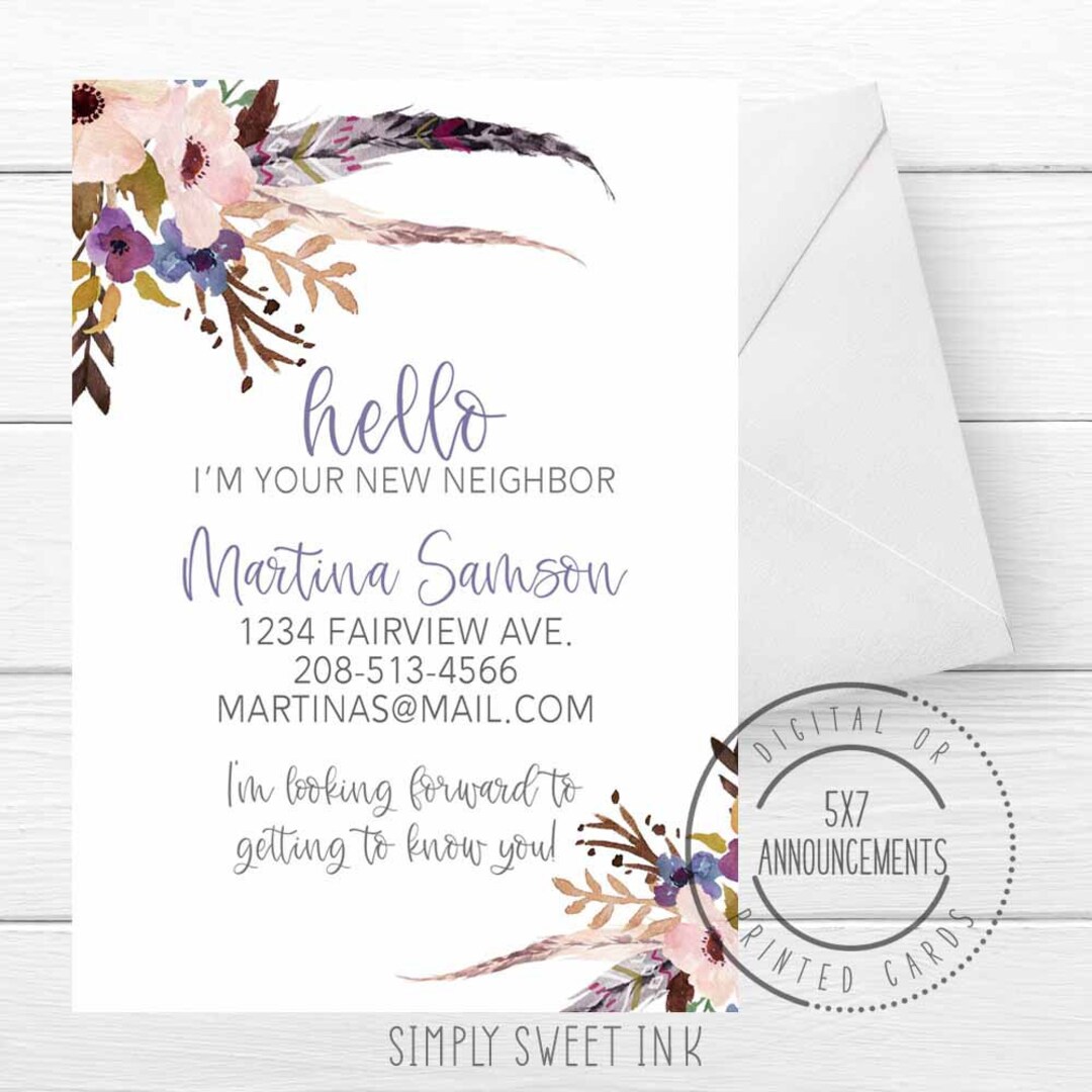 Pretty Floral I'm Your New Neighbor Card, Hello I'm New to the ...