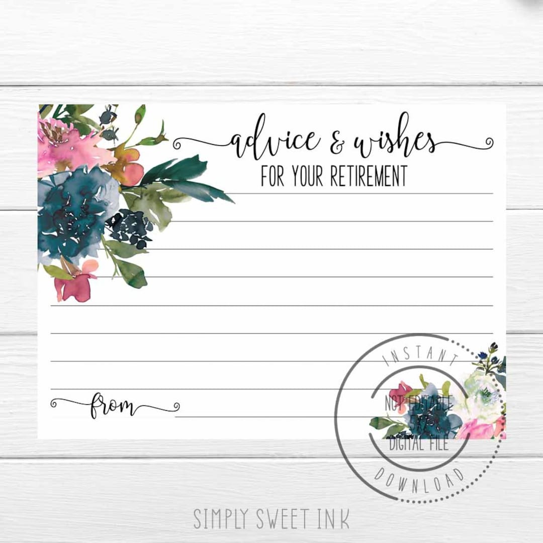 Advice and Wishes for Retirement Printable, Navy and Pink Retirement ...