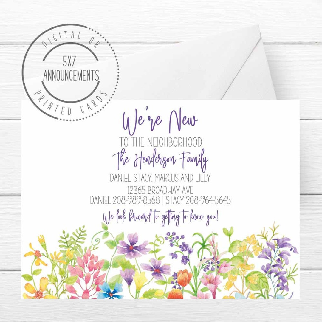 Flowers New Neighbor Card, Pretty Personalized We're New to the ...