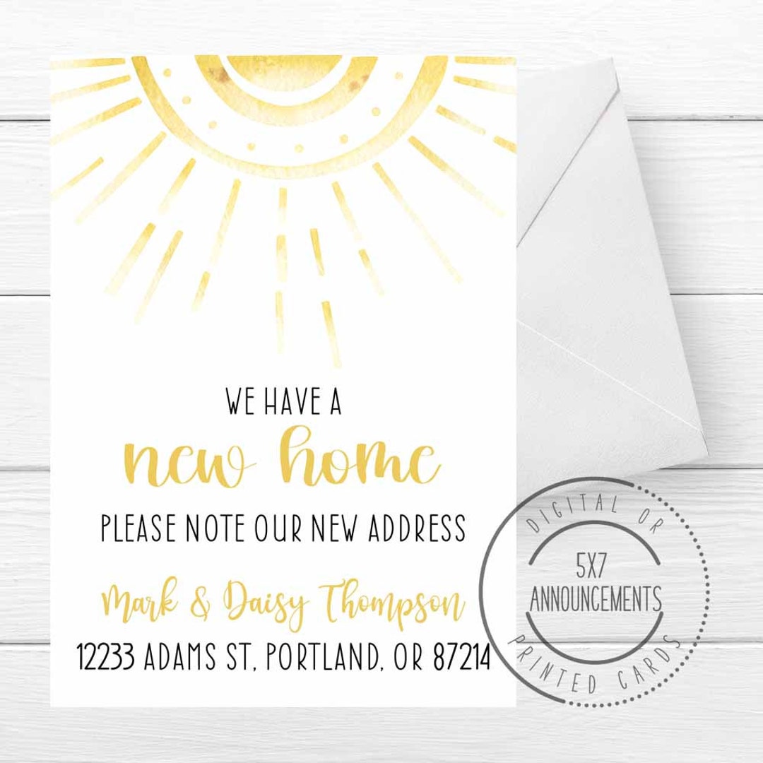 Sunshine we've moved card, summer new home moving announcement, sun ...