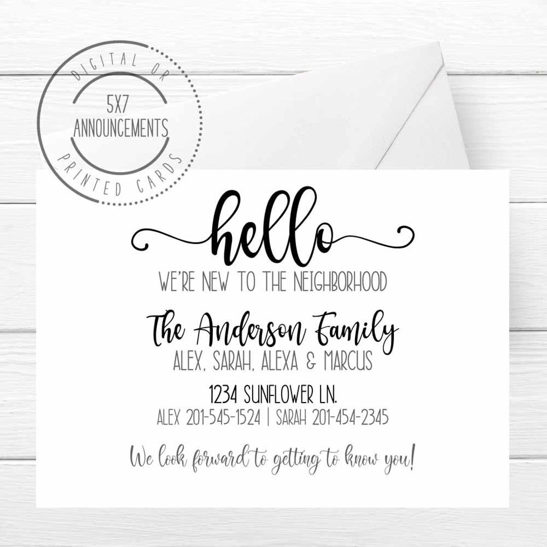 Simple Personalized Meet the Neighbors Card, Hello We're New to the ...