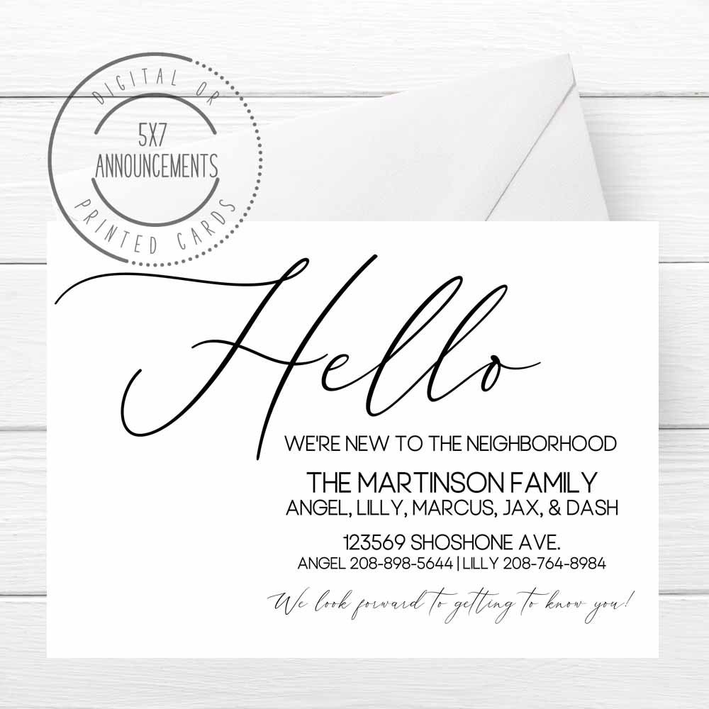 Minimalist New Neighbor Announcement Card: Personalized Introduction ...