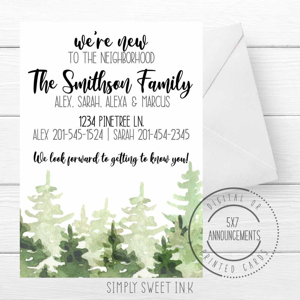 Forest tree personalized meet neighbors card we're new to | Etsy