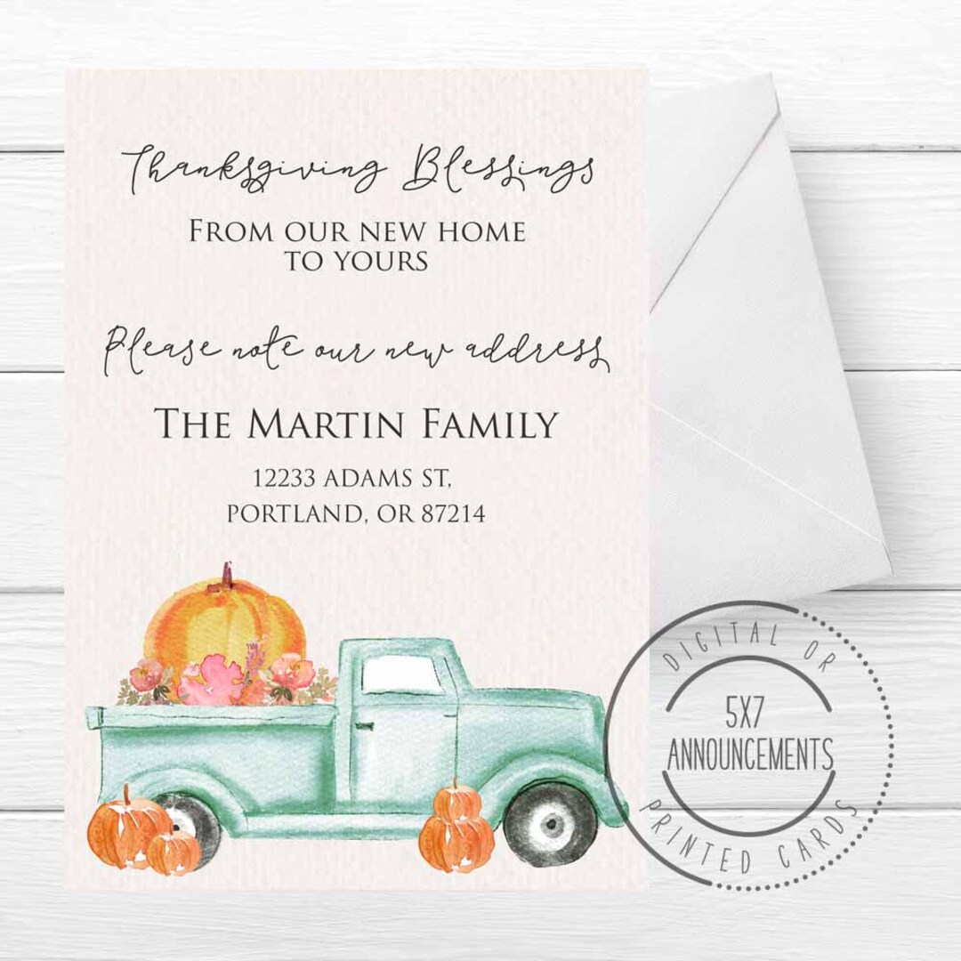 Thanksgiving Blessings Moving Announcement, Personalized Truck ...