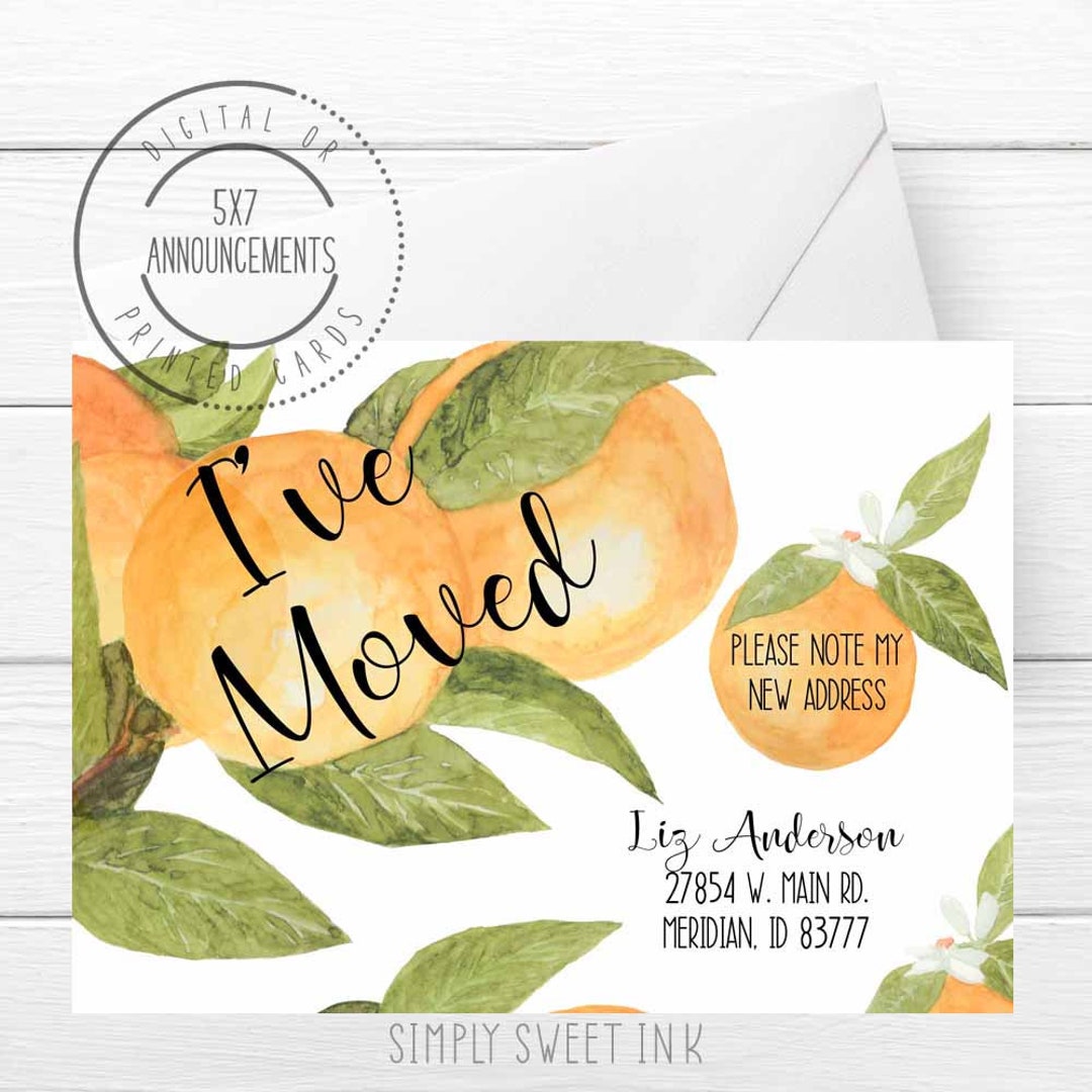Watercolor Oranges Moving Announcement, Citrus I've Moved Card ...