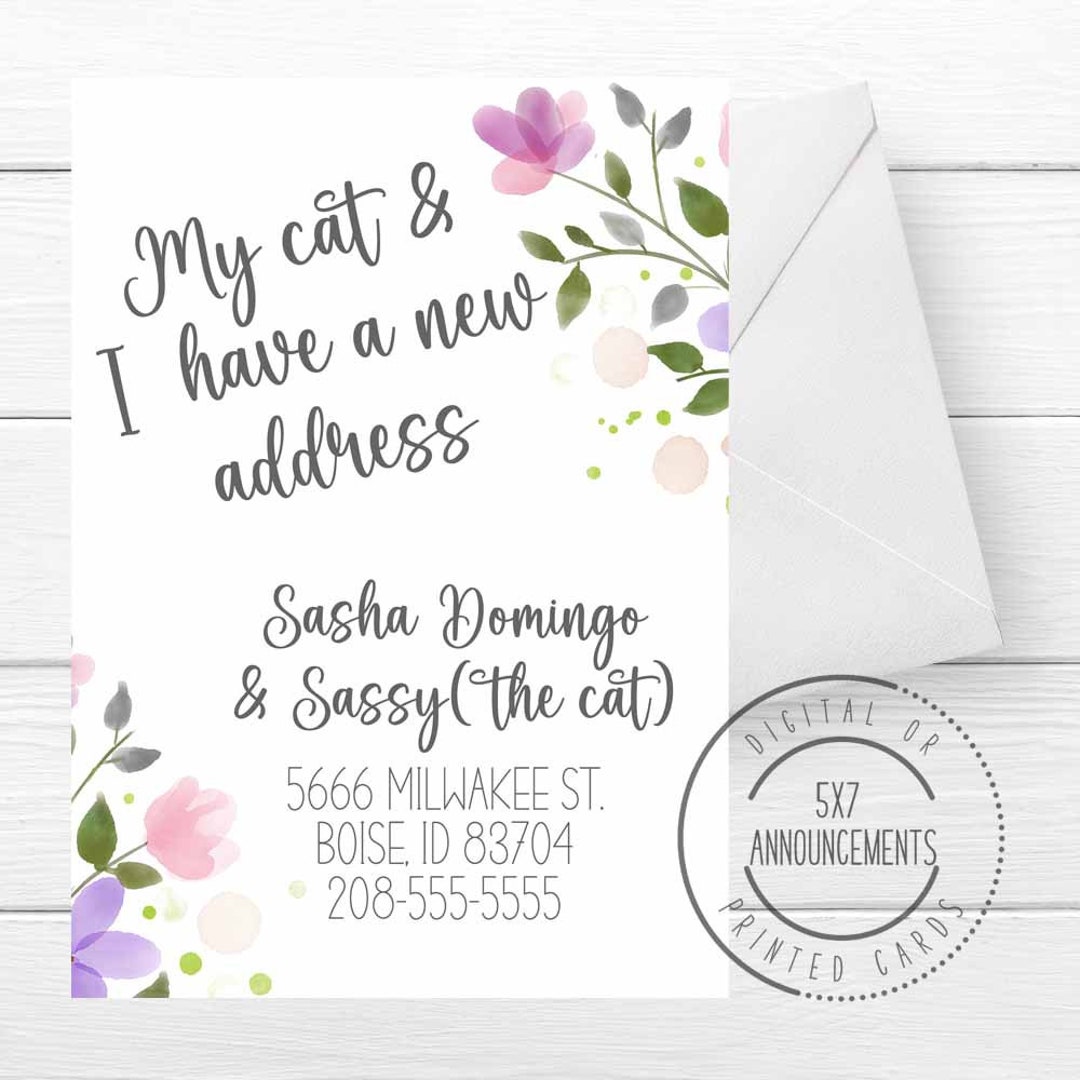 Funny Cat Moving Announcement, Floral New Address Card (digital or ...