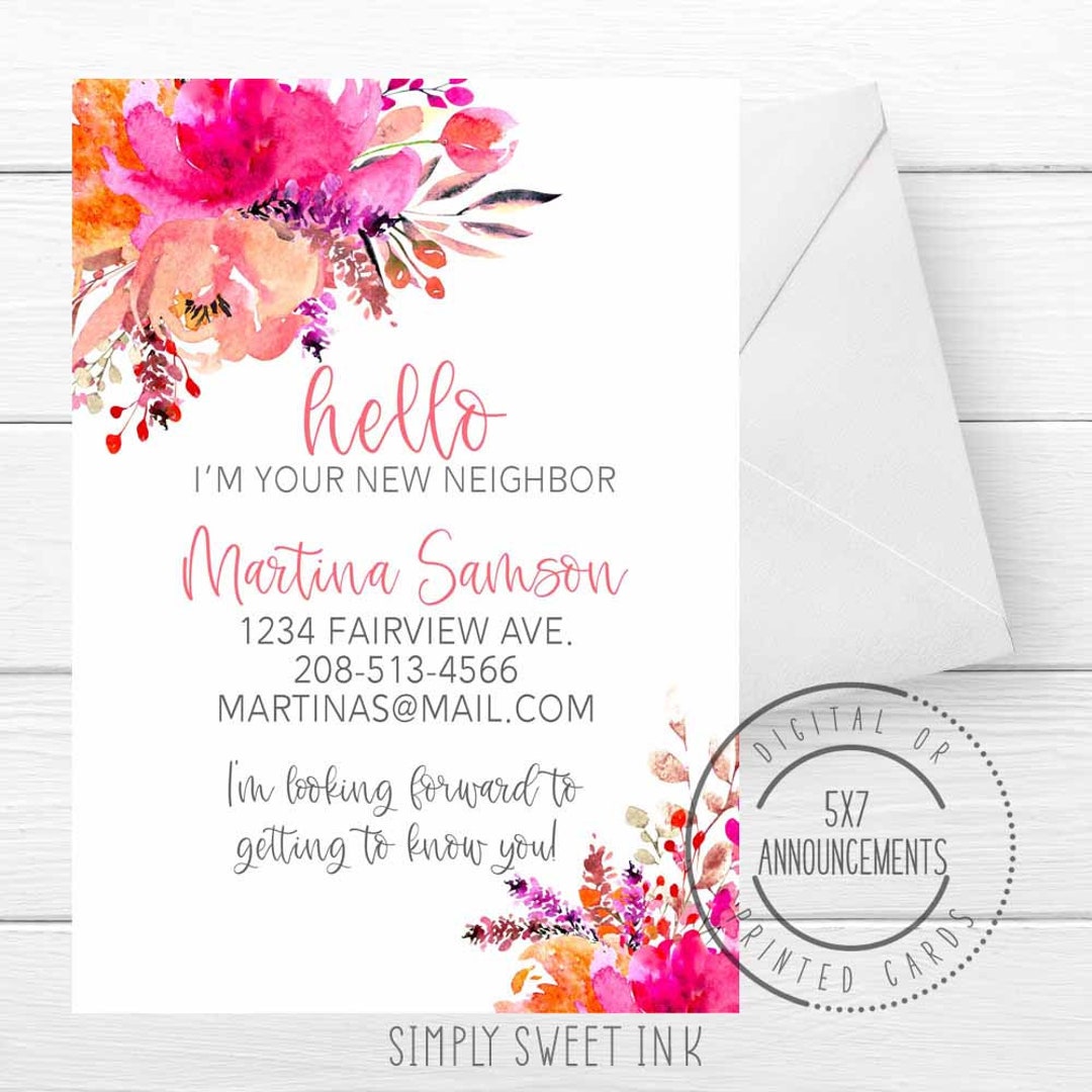Floral Pink Hello I'm Your New Neighbor Card I'm New - Etsy