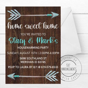 Rustic Housewarming Invitation, Arrows & Wood Home Sweet Home Invite ...