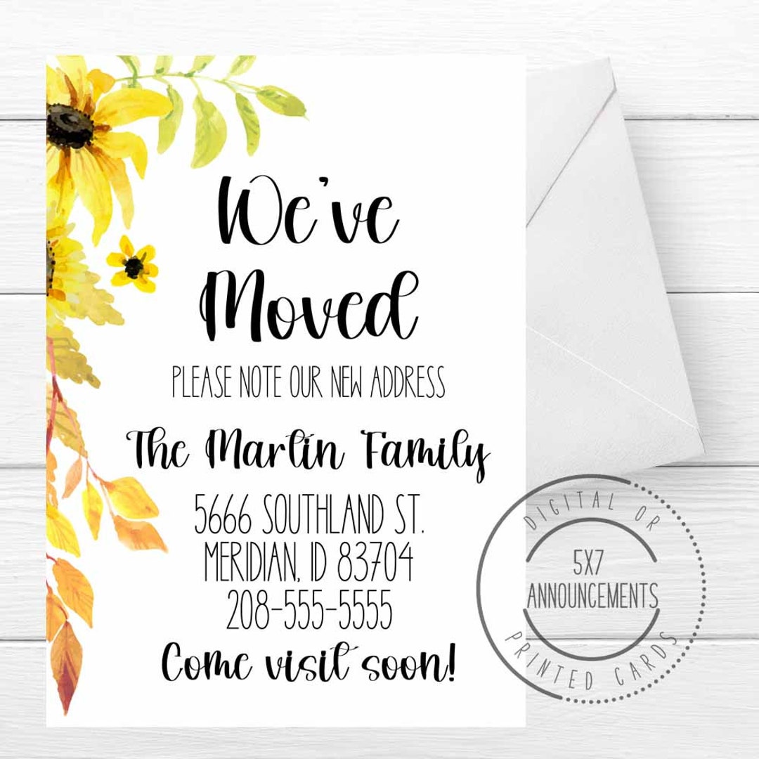 We've Moved Announcement Card, Spring Sunflower Moving Cards ...