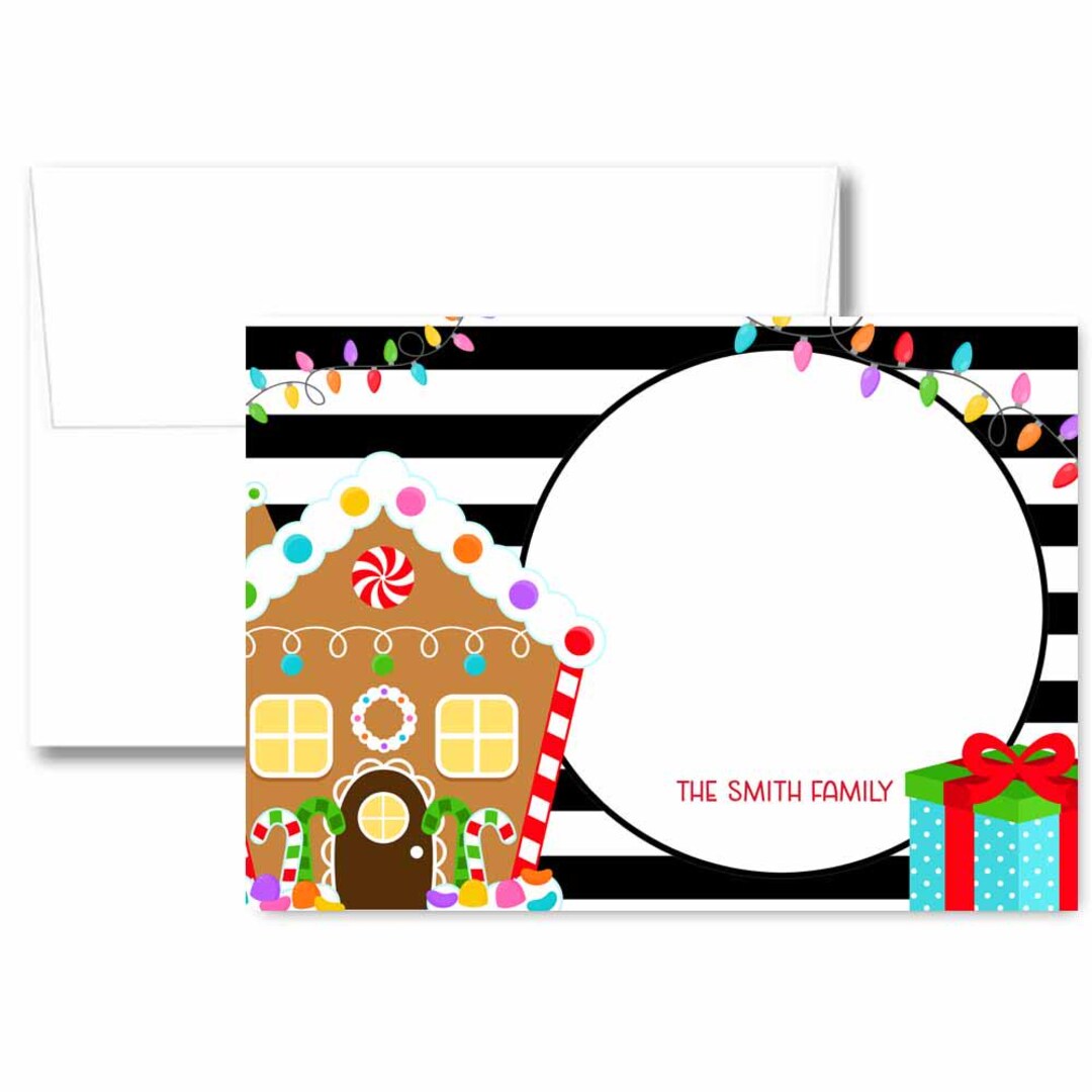 Personalized Christmas Gingerbread House Note Card Set, Holiday ...