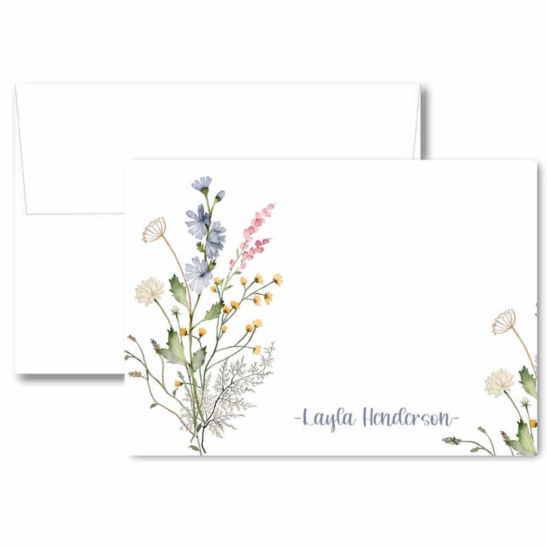 Personalized Wildflower Note Card Set: Handmade Floral Stationery - Etsy