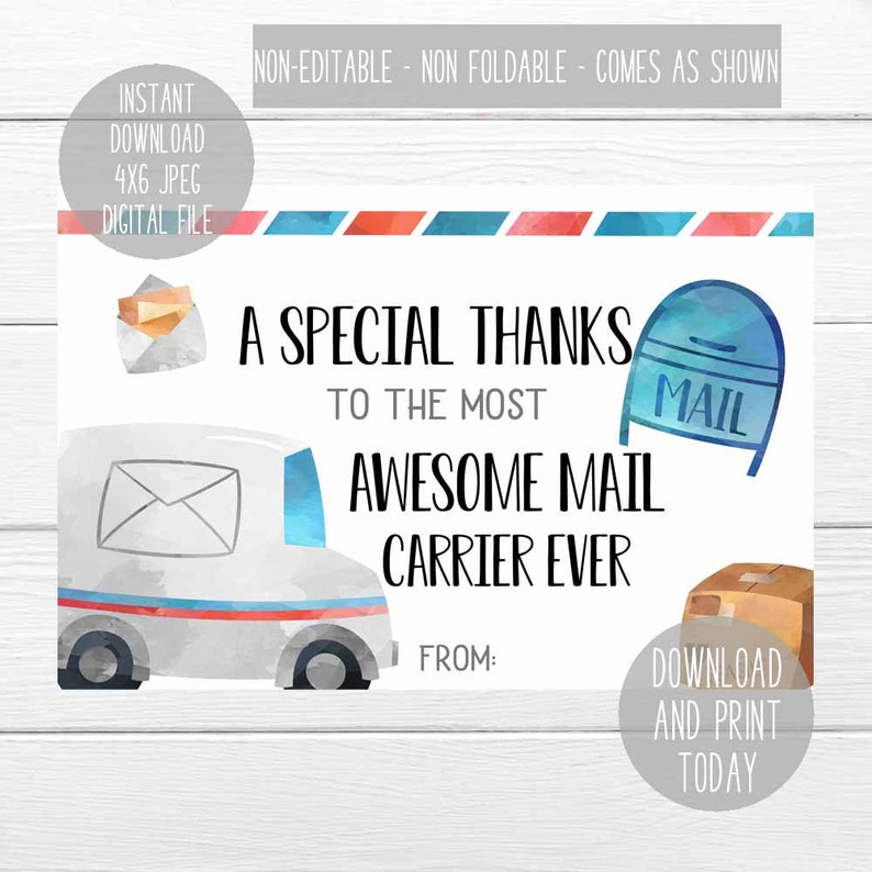 Thank You Note for Mail Carrier, Mailman Thank You Card, Mail Person ...