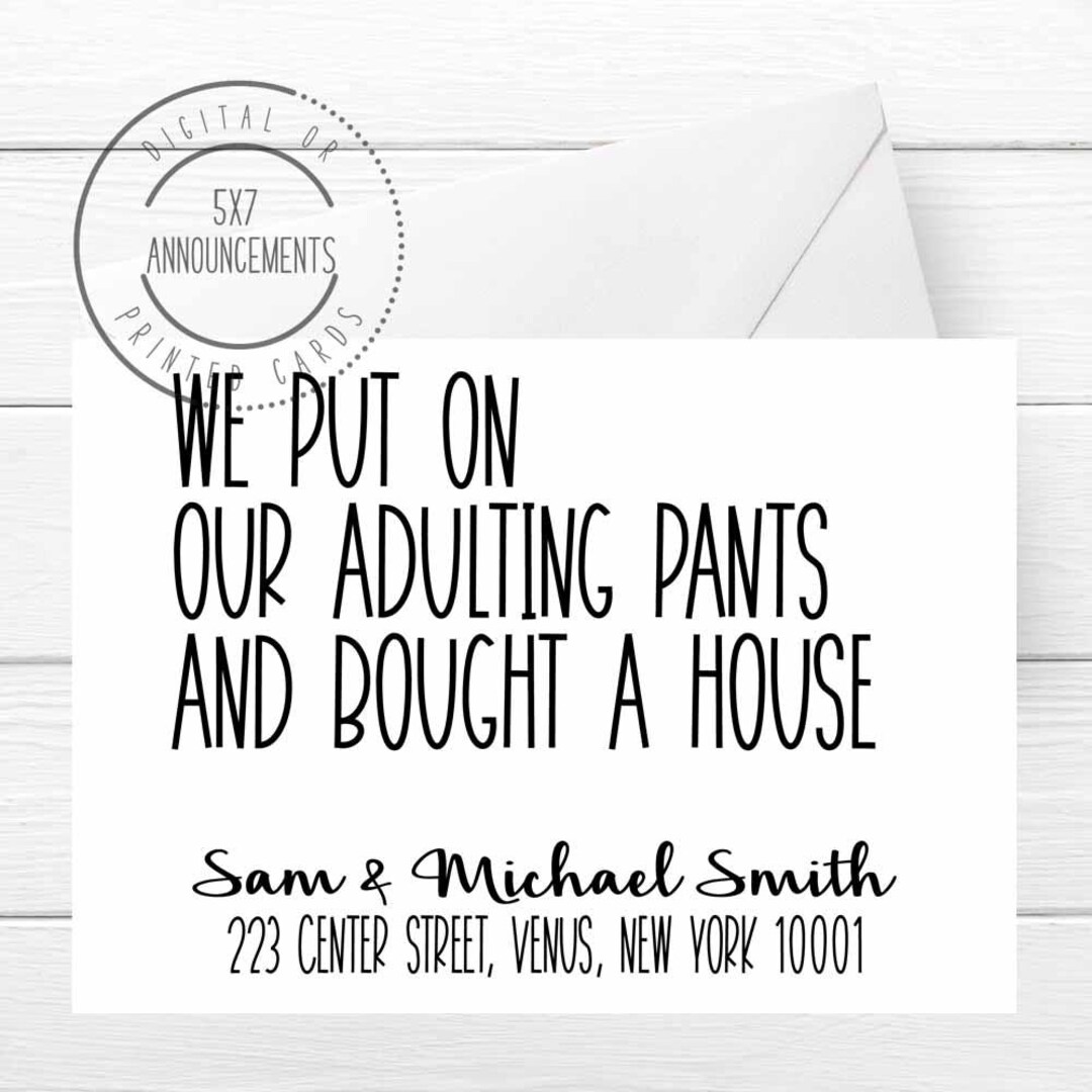 Funny Moving Announcement Card, Adulting Pants Address Change Card ...