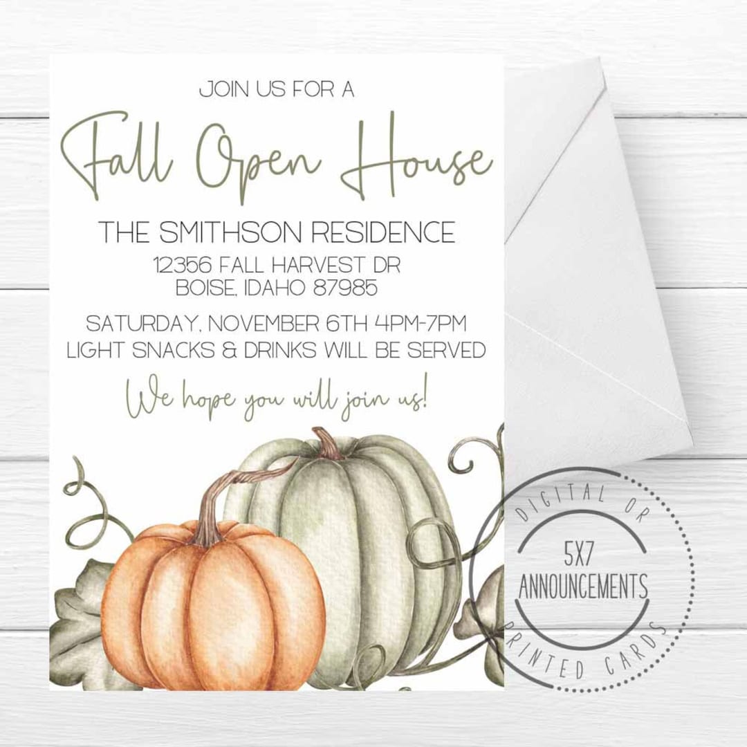 Fall Open House Invitation, Pumpkin Invite, Watercolor Personalized ...