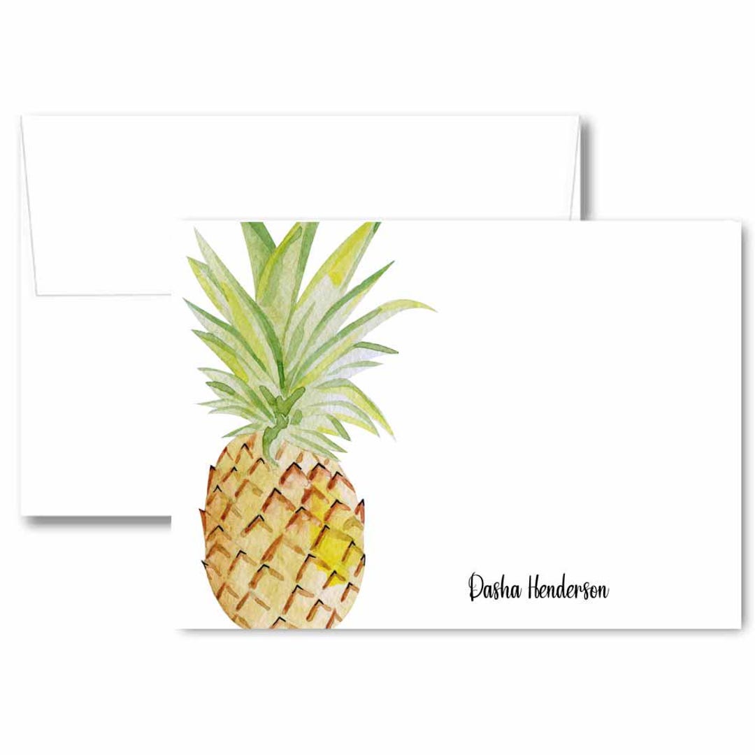 Personalized Pineapple Note Card Set, Handmade Tropical Stationery ...