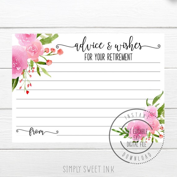 Advice and Wishes for Retirement Printable Floral Pink Chic - Etsy