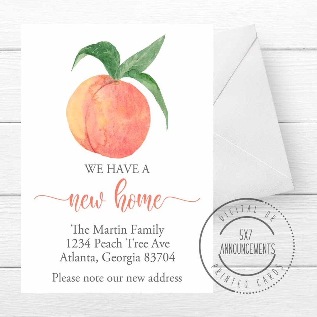 Peach Moving Announcement Card, Watercolor Peaches We've Moved Card ...