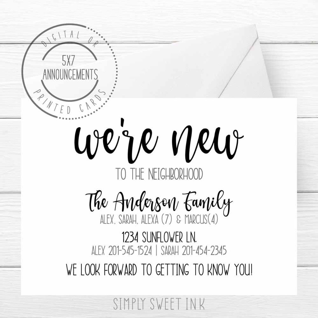 Black & White Personalized Meet Neighbors Card, We're New to the ...