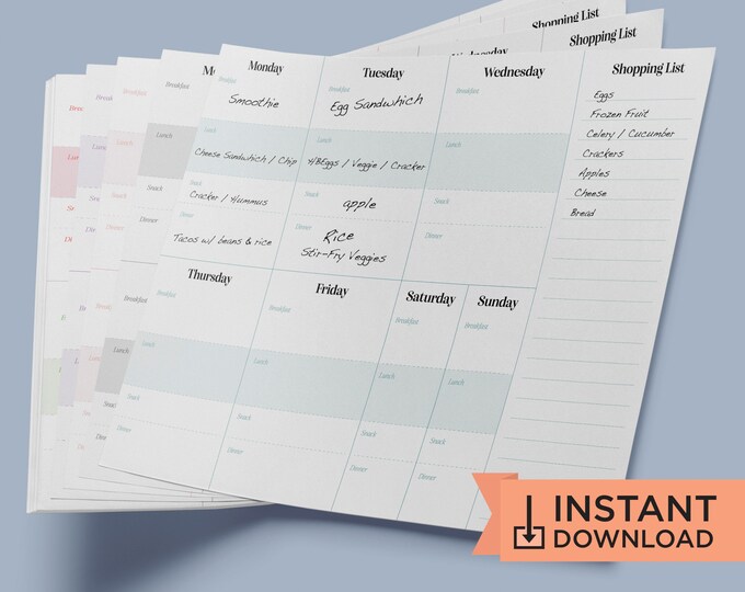 Essential Weekly Meal Planner Pad Food Shopping List Meal Planning ...