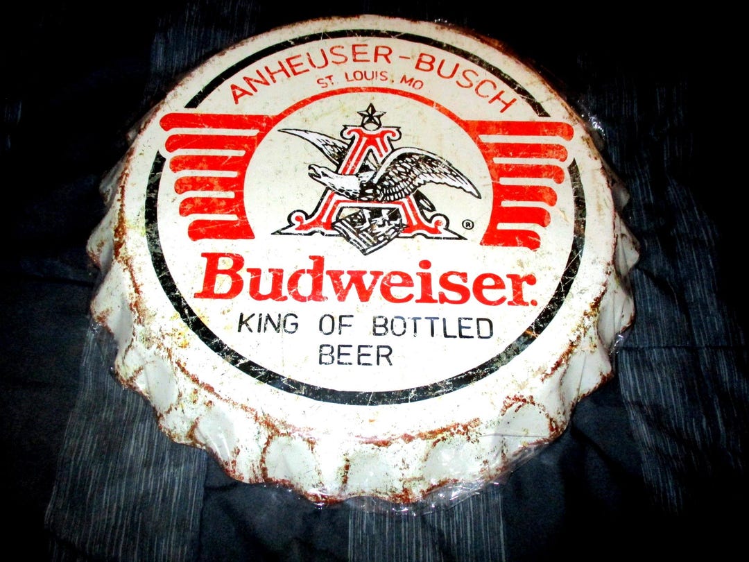 Large BUDWEISER BEER 3-dimensional Metal Bottle Cap Wall Sign Decor 16. ...