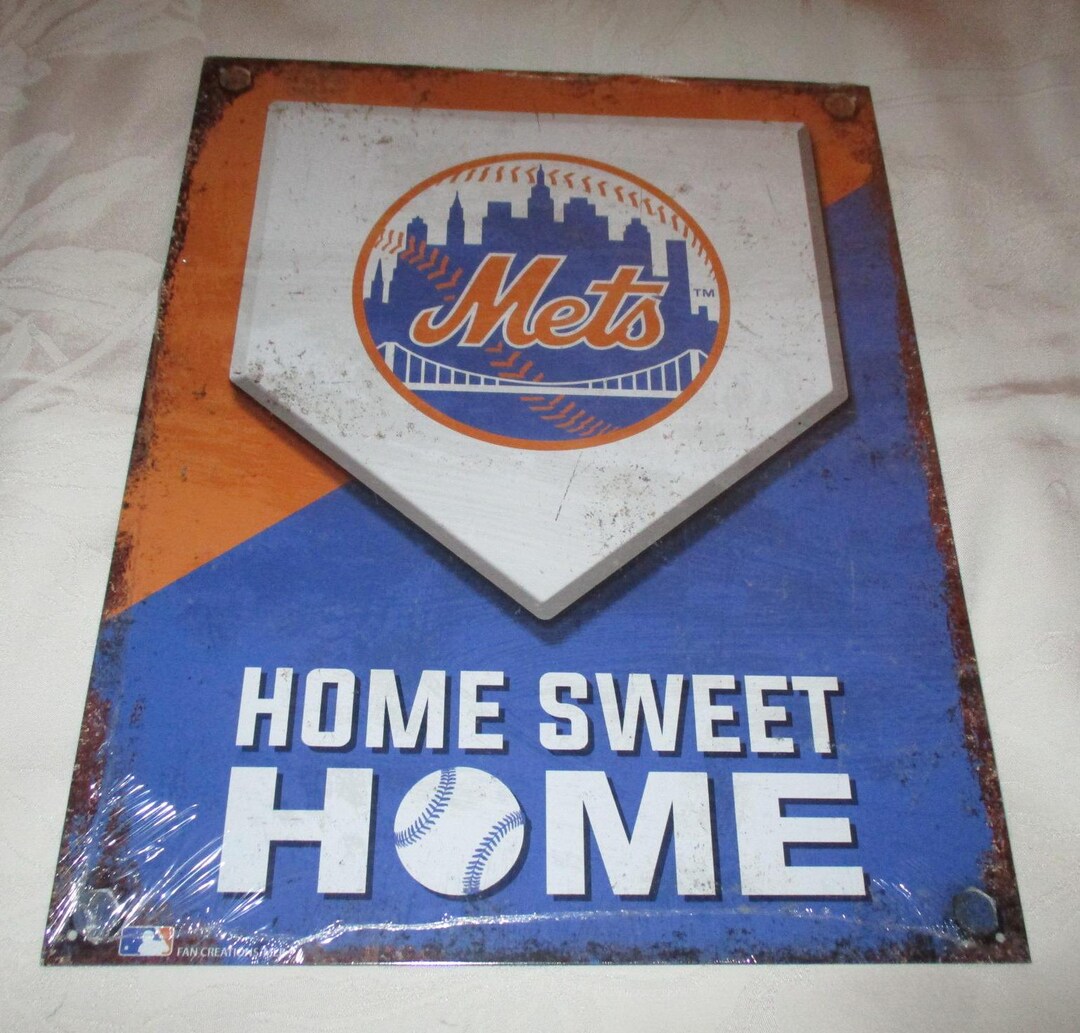 NEW YORK METS Home Sweet Home Distressed Metal Sign - New 16" X 12.5 ...