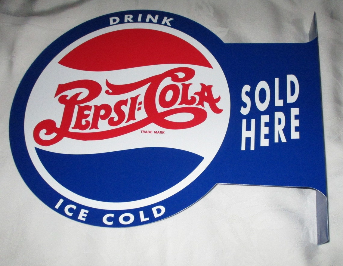 Large PEPSI-COLA Metal Flange Sign - Double Sided Imprint - Etsy