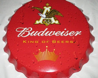 Large BUDWEISER BEER 3-dimensional Metal Bottle Cap Wall Sign Decor 16. ...