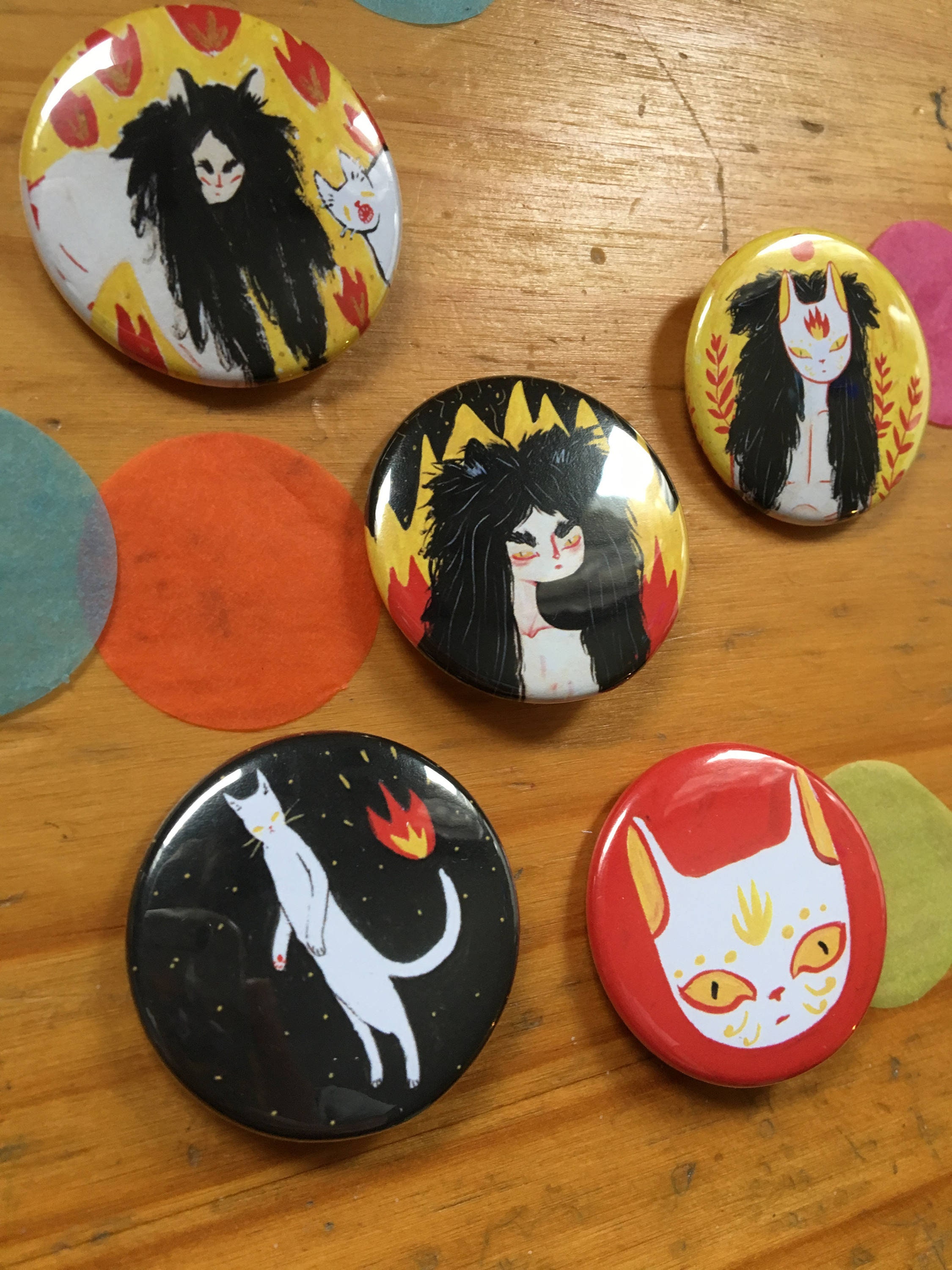 Japanese Folklore Bakeneko Cat Demon Badges | Etsy
