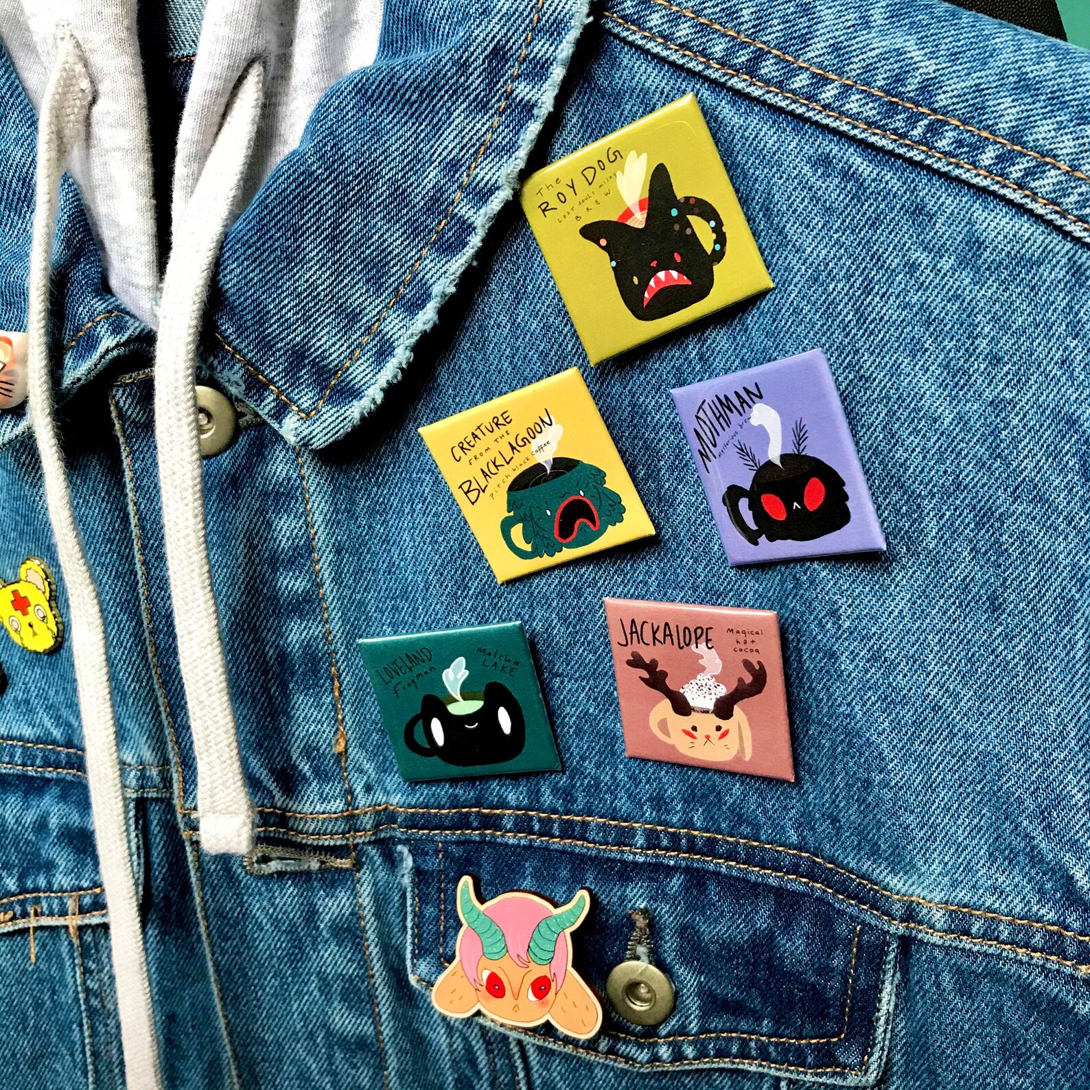 Cryptids Square Badges // Mothman Jackalope Creature Frogman - Etsy UK