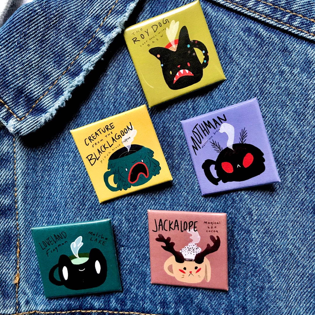 Cryptids Square Badges // Mothman Jackalope Creature Frogman Roy Dog - Etsy