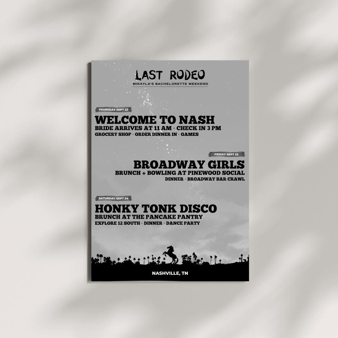 Bachelorette Itinerary Stagecoach Theme Editable Canva Template Weekend ...