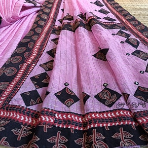 Buy Patch Work Handloom Pure Cotton Saree With Printed Blouse Piece ...