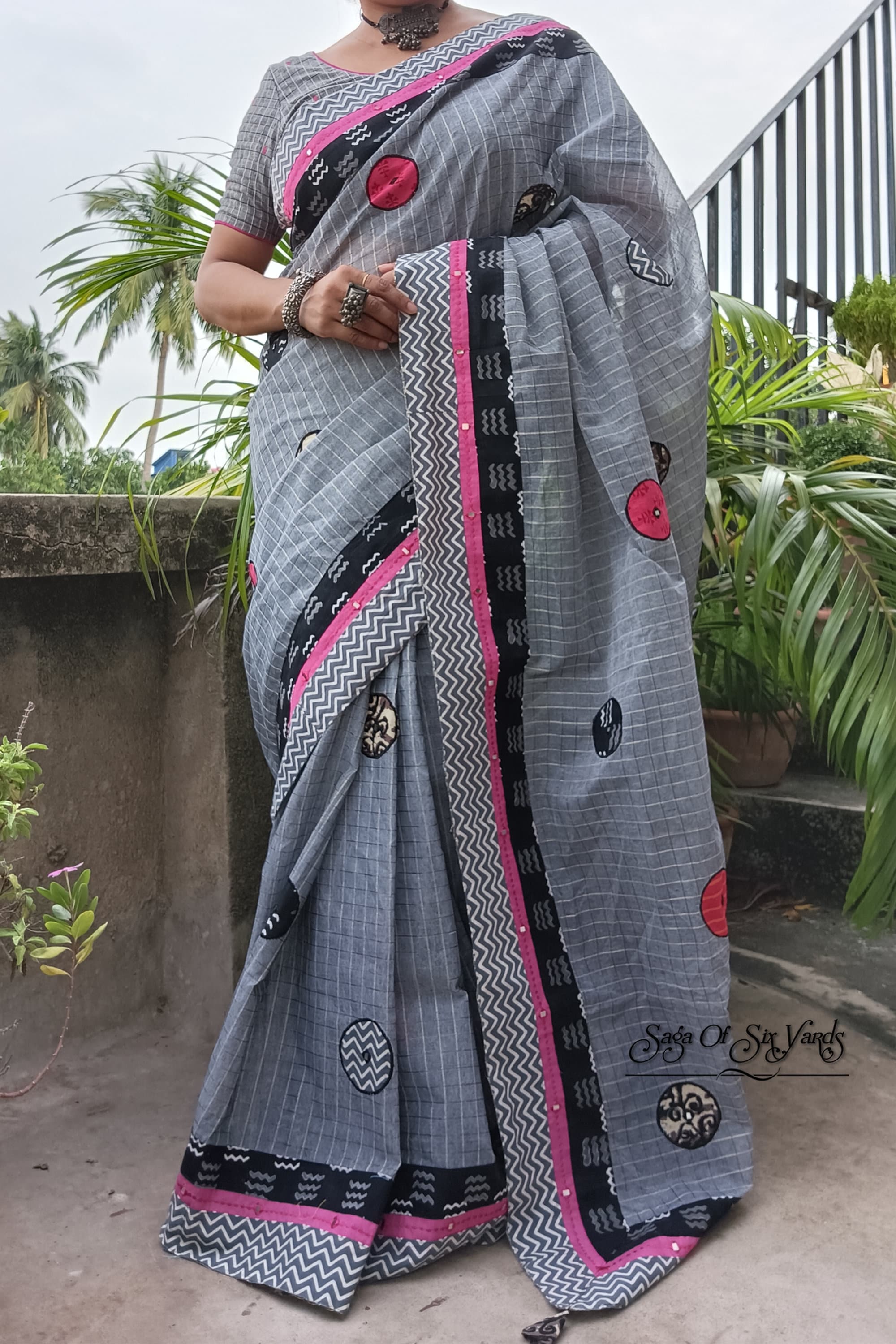 Buy Patch Work Handloom Pure Cotton Saree With Printed Blouse Piece ...