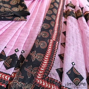 Buy Patch Work Handloom Pure Cotton Saree With Printed Blouse Piece ...