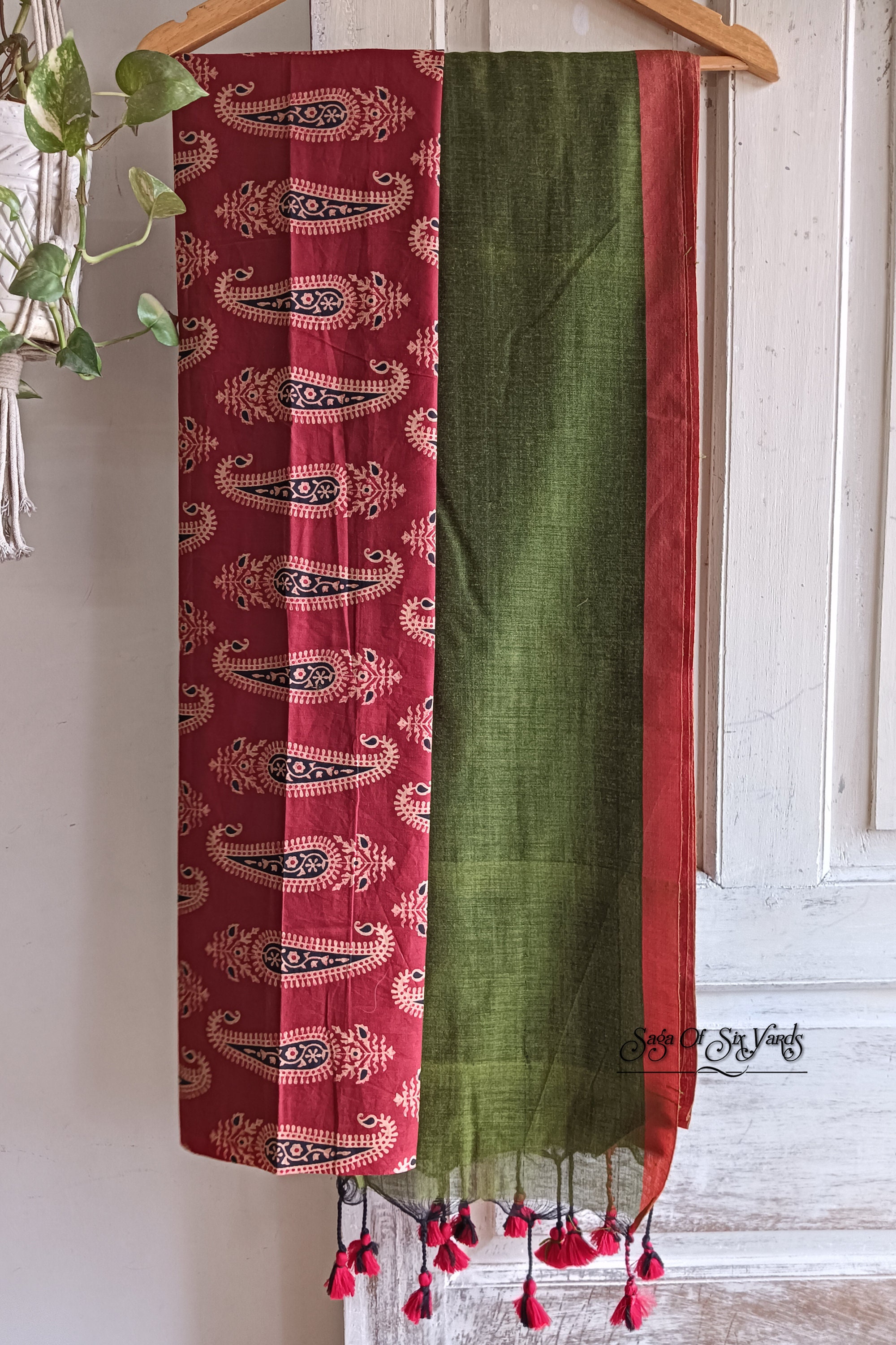 Handloom Mehndi Green Mul Cotton Saree: Printed Blouse Piece - Etsy