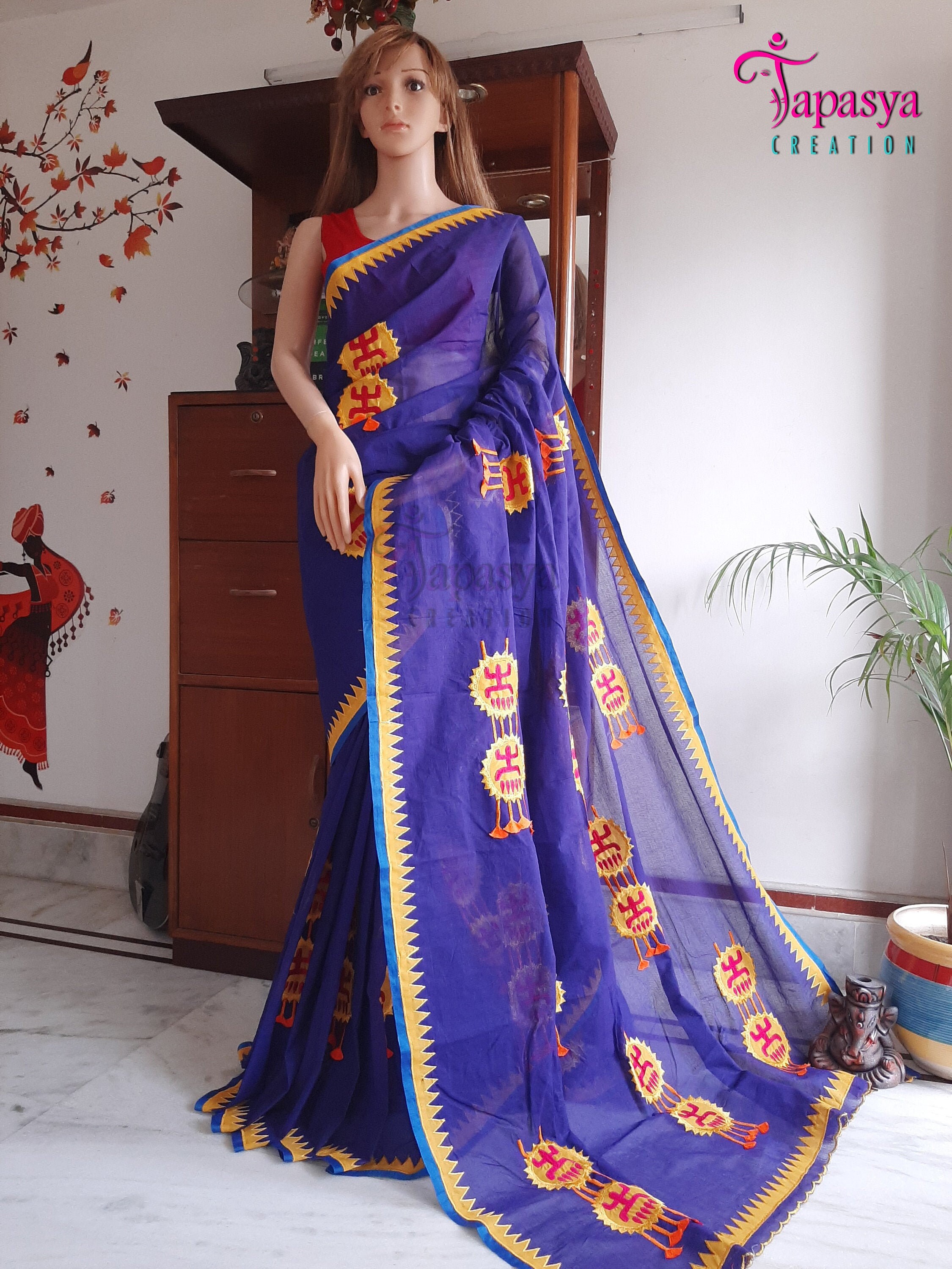 Handloom Cotton Sari/machine Embroidered Sari/pure Cotton - Etsy UK