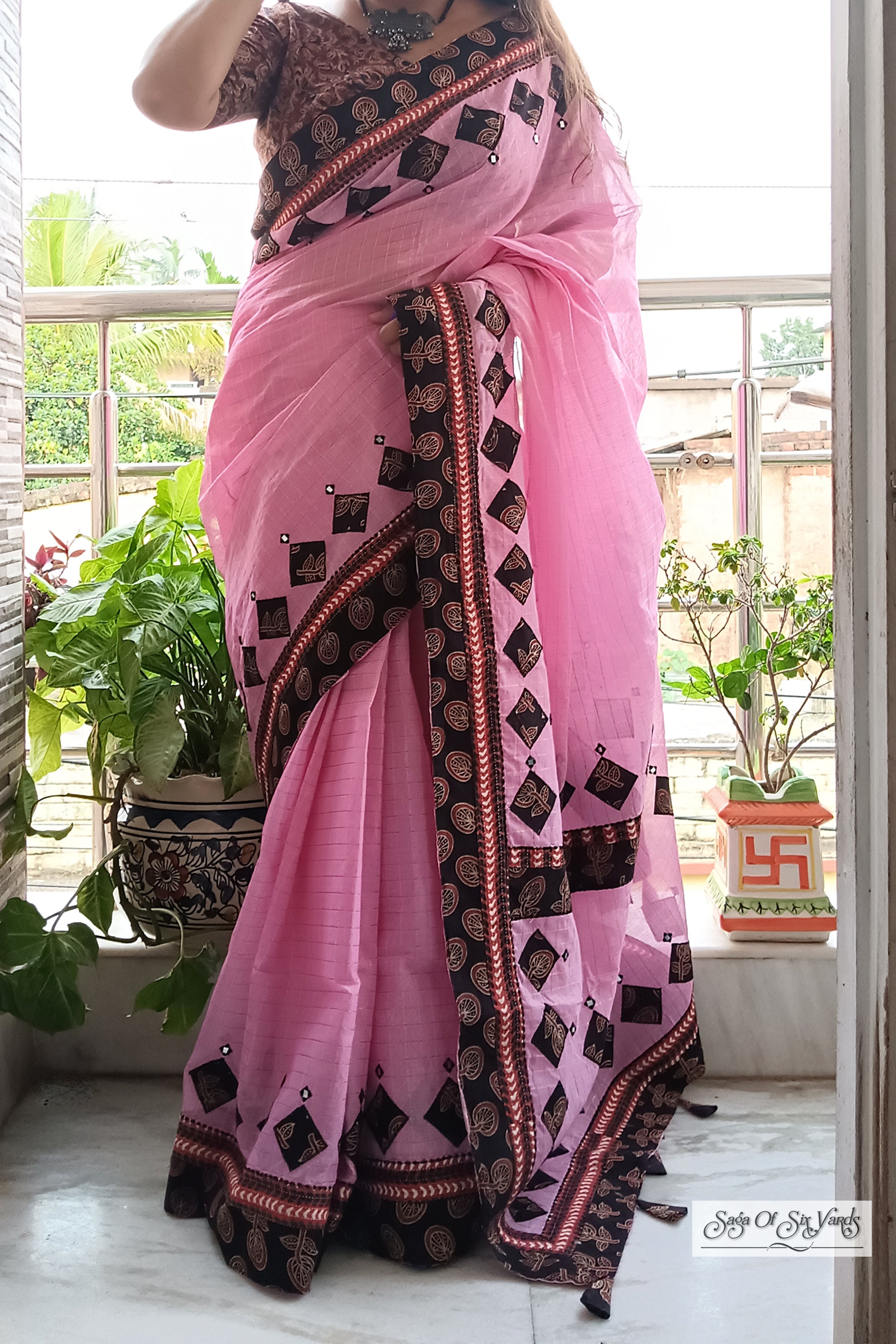 Buy Patch Work Handloom Pure Cotton Saree With Printed Blouse Piece ...