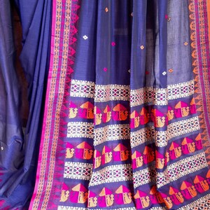 Handwoven Mercerised Cotton Jamdani Saree in Navy Blue Color With ...