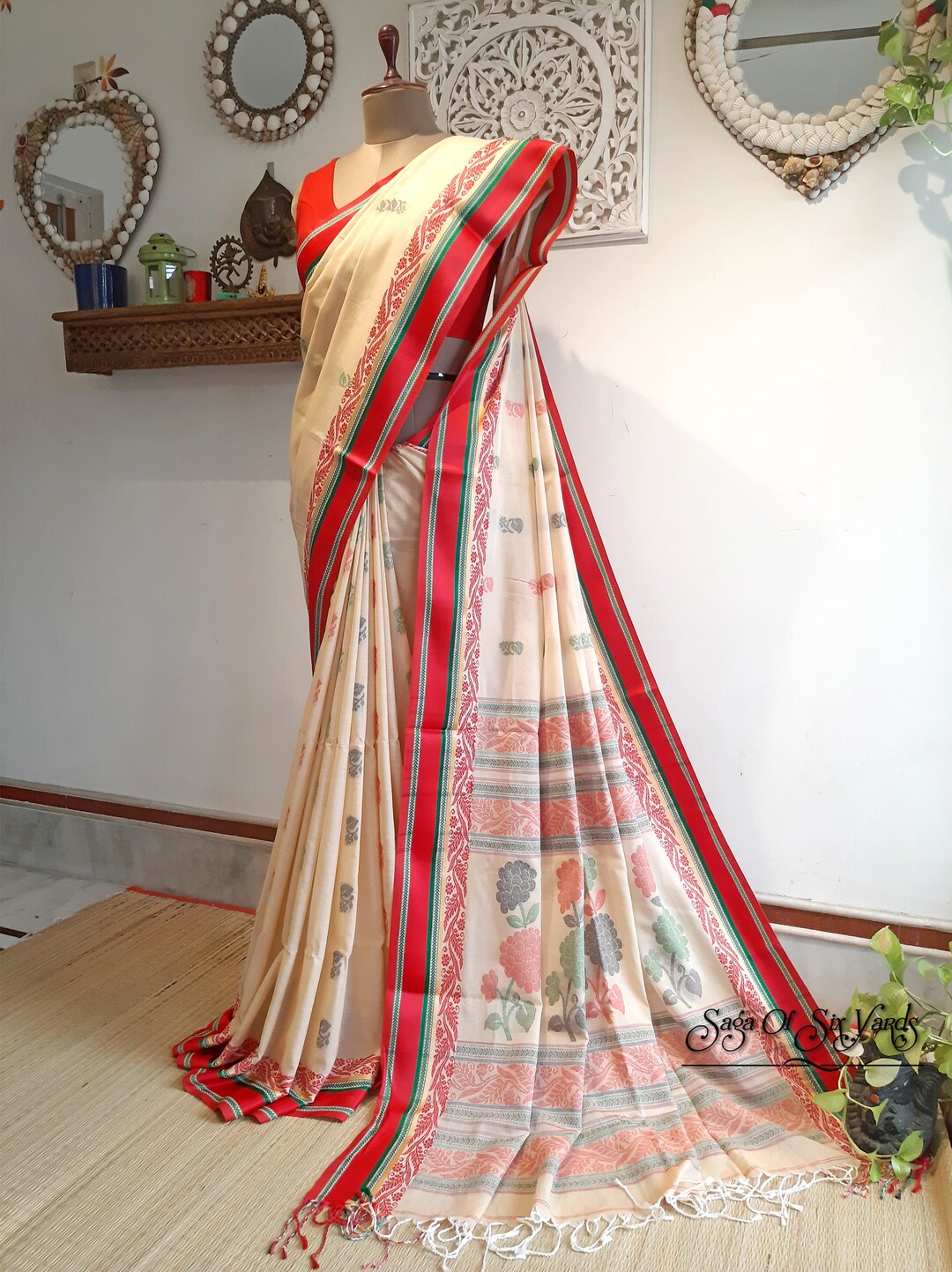 Handloom Cotton Jamdani Handwoven Pure Mercerised Cotton Jamdani ...