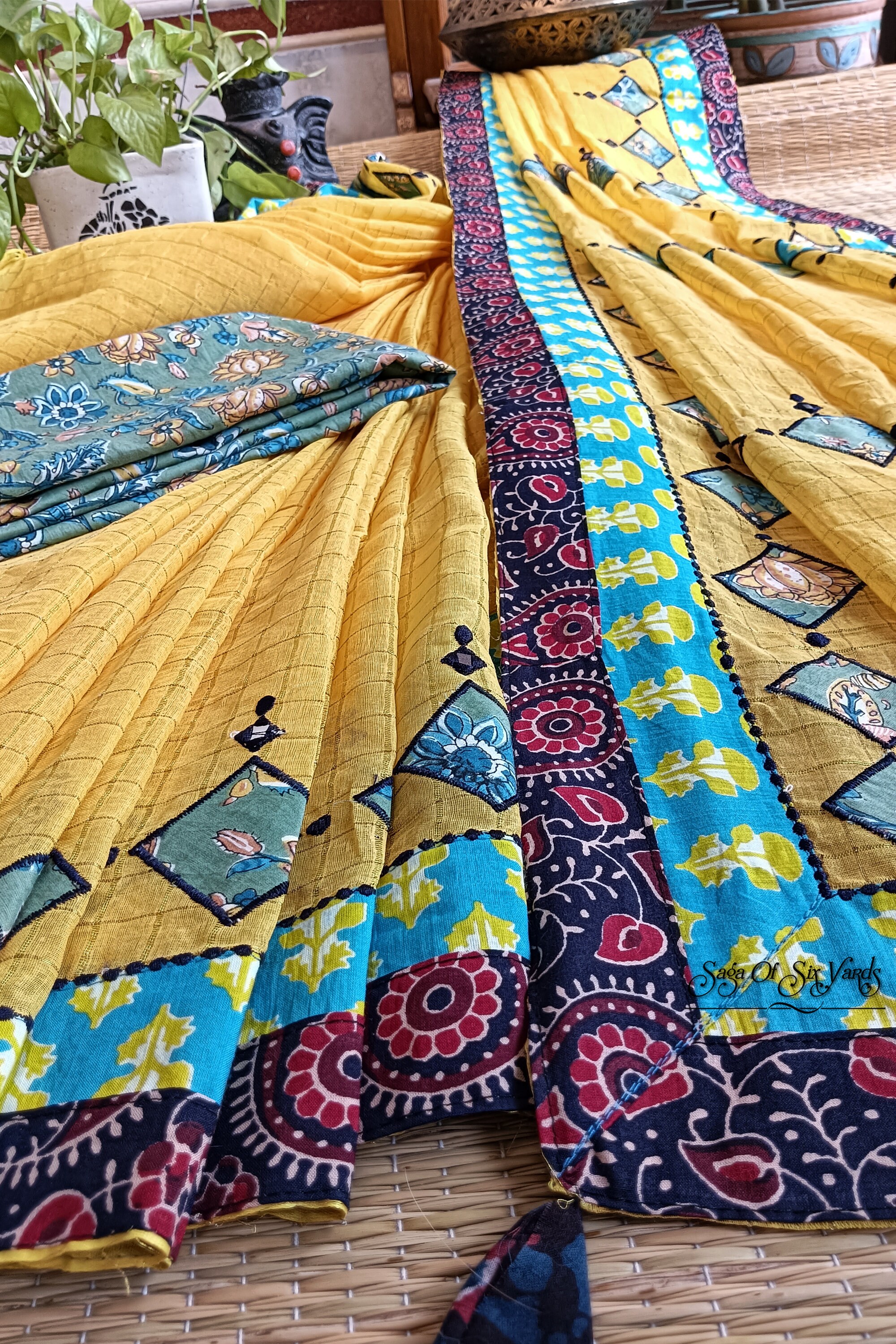 Patch Work Handloom Pure Cotton Saree With Printed Blouse Piece Latest ...