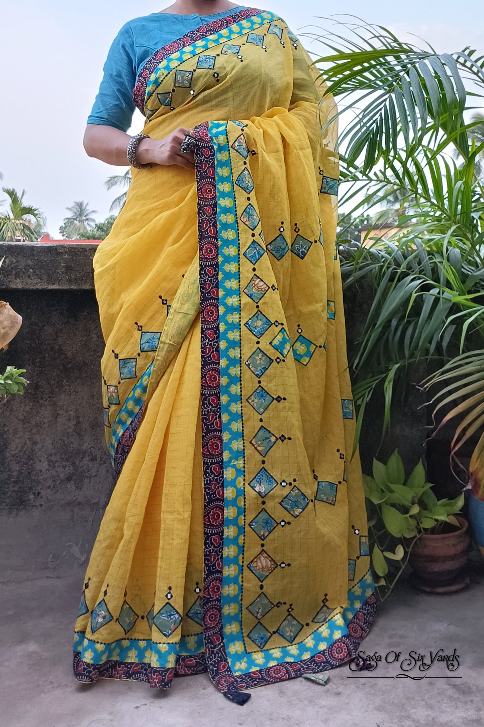 Patch Work Handloom Pure Cotton Saree With Printed Blouse Piece Latest ...