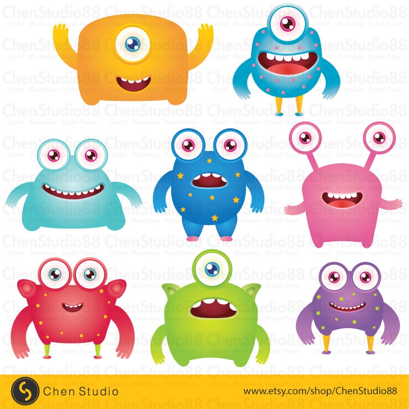 Monster Vector Clip Art and Digital Paper Set - Etsy