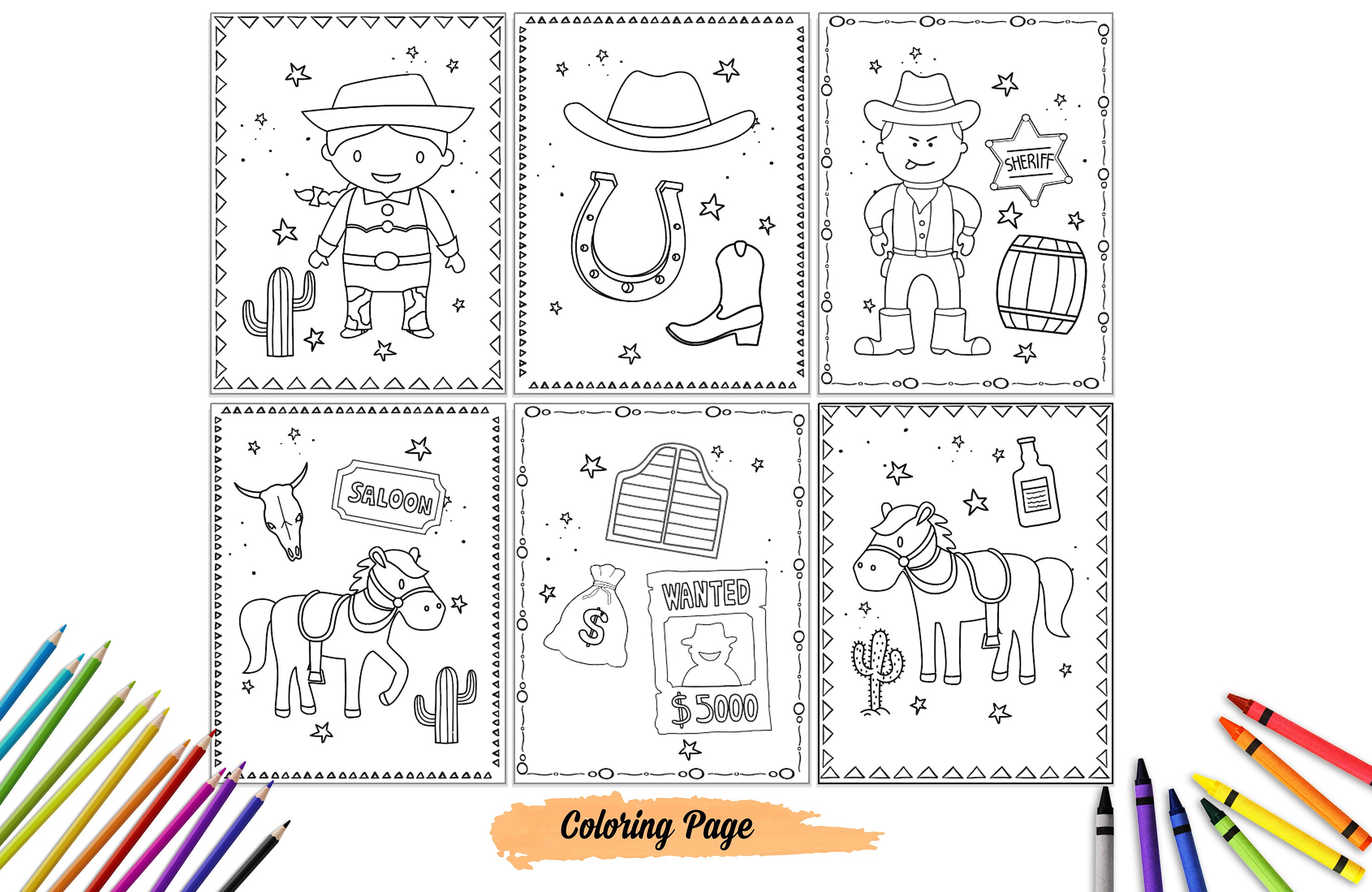 Cowboy Coloring Page, Digital Coloring Page, Printable Coloring Sheet ...