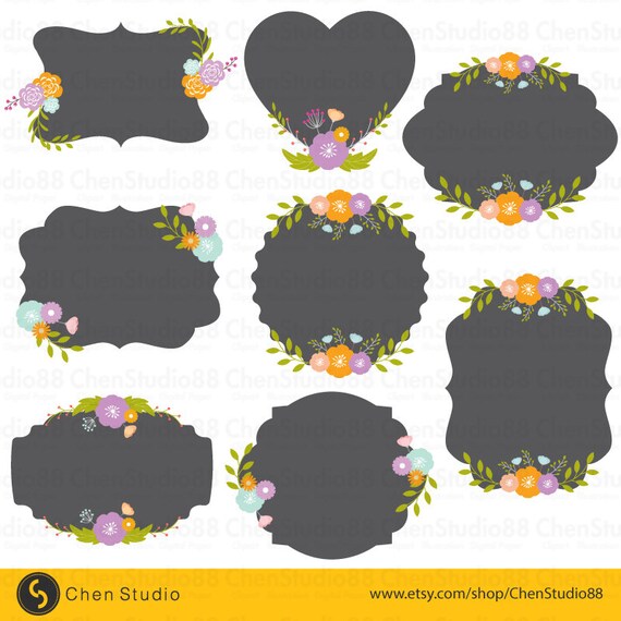 Vintage labels with flowers vector Digital Clipart Instant | Etsy