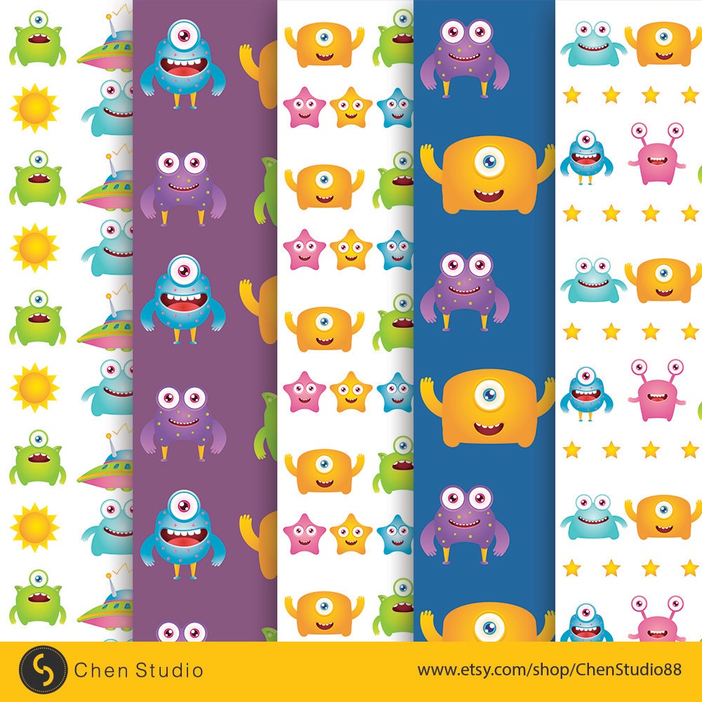 Monster Vector Clip Art and Digital Paper Set - Etsy