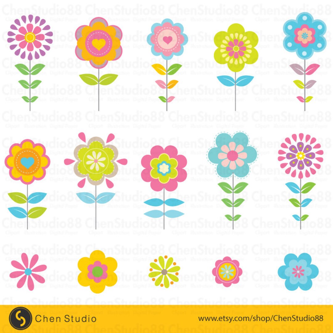 Flowers Vector Digital Clipart Instant Download EPS Pdf - Etsy