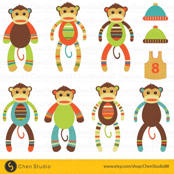 Sock Monkey Clip Art - Etsy