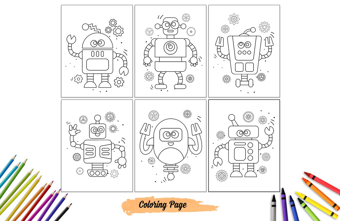 Robots Coloring Page, Digital Coloring Page, Printable Coloring Sheet ...