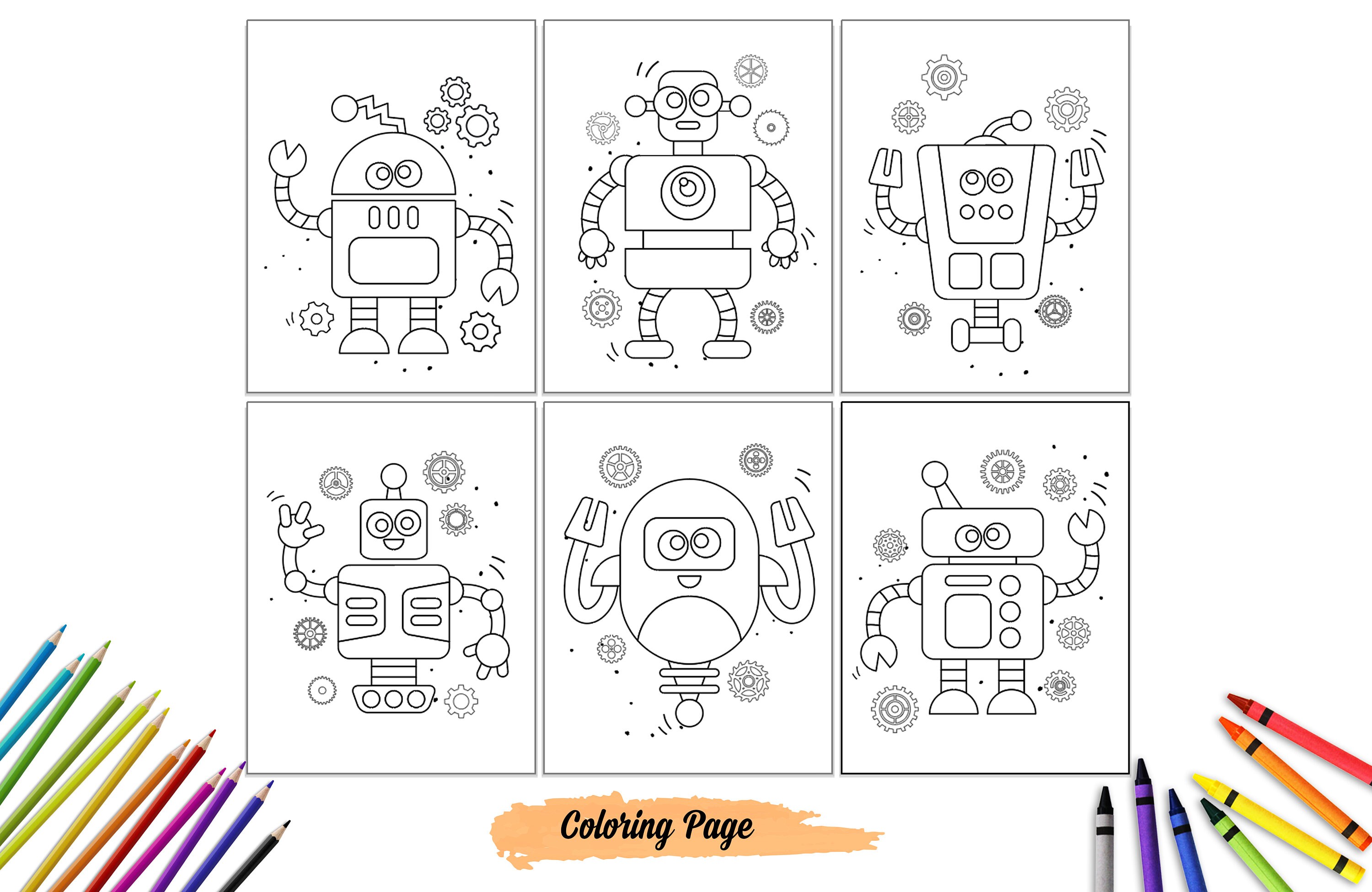 Robots Coloring Page, Digital Coloring Page, Printable Coloring Sheet ...