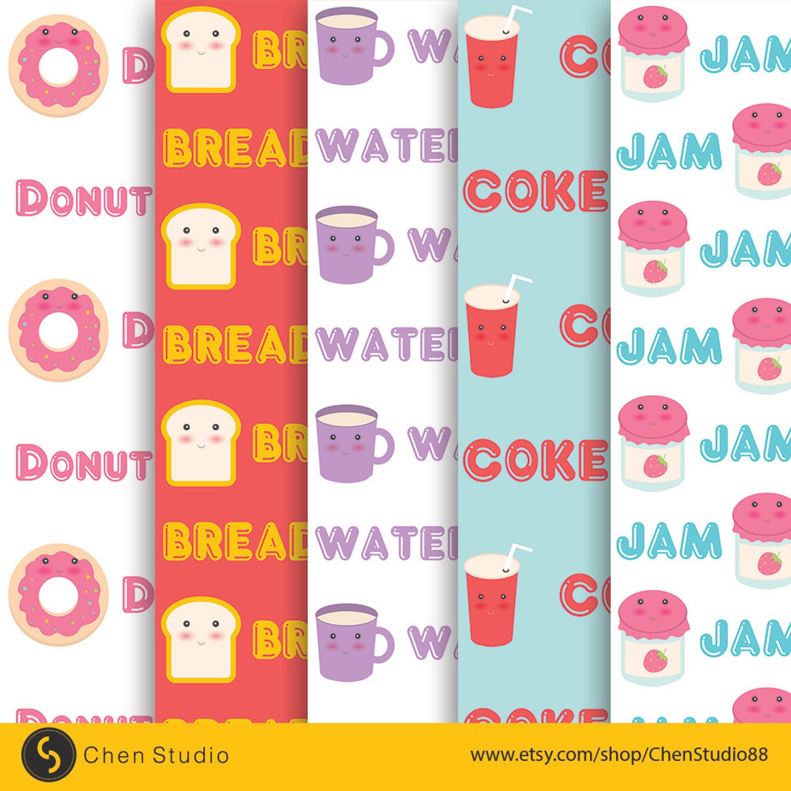 Kawaii Food Vector Digital Paper and Clip Art Set - Etsy